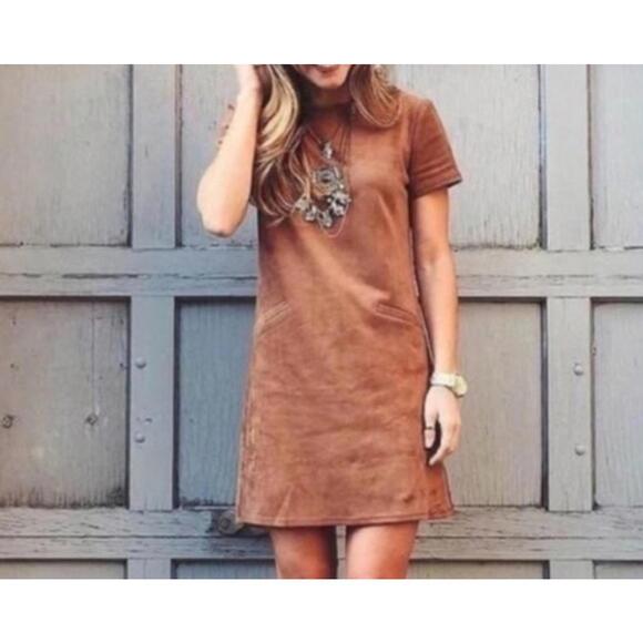 Wayf | Dresses | Wayf Faux Suede Mini Dress Brown Womens Extra Small ...